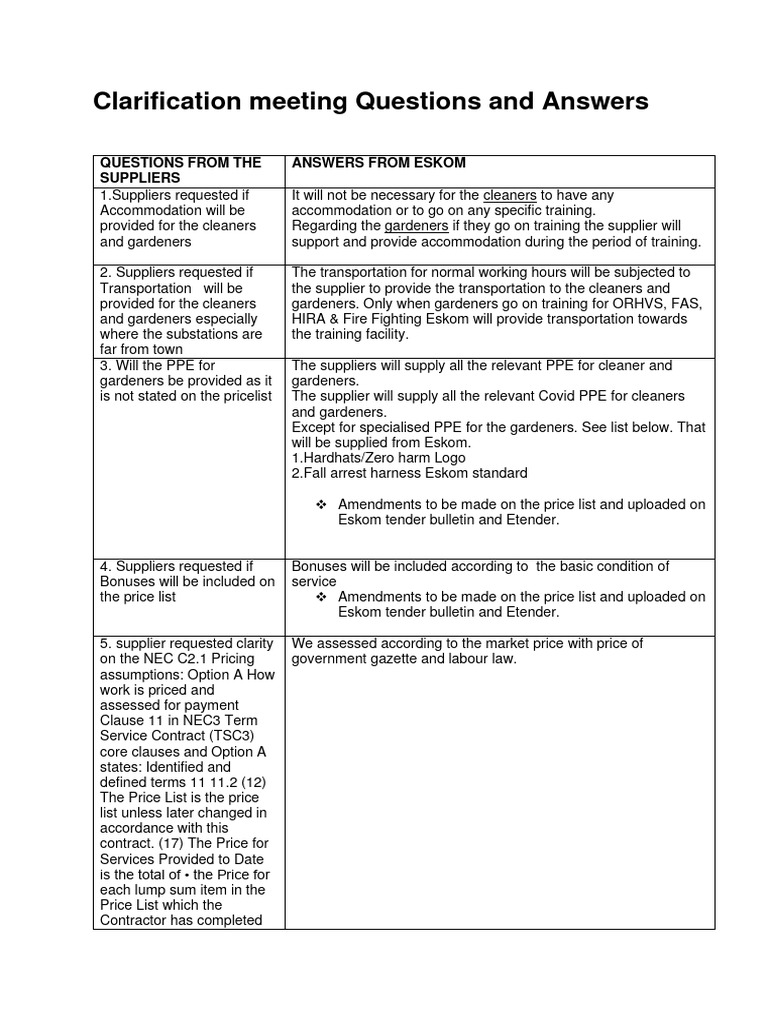 Clarification Meeting Questions and Answers-MWP1358TX | PDF | Prices ...