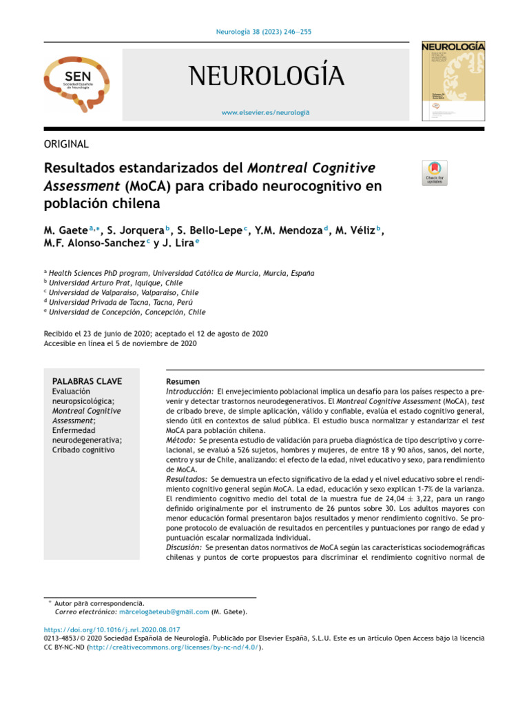 Resultados del Test MoCA en Chile | PDF | Demencia