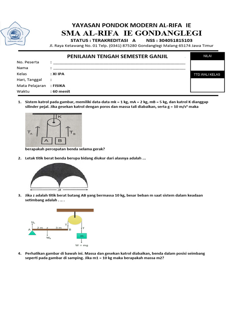Format Soal Fisika PTS GANJIL 2023-2024 | PDF | Sains & Matematika