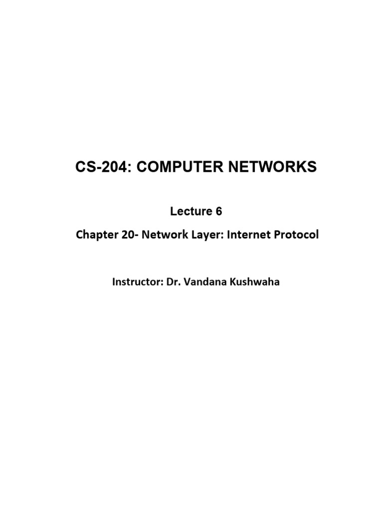 Lecture 6 Network Layer Internet Protocol Pdf I Pv6 Internet