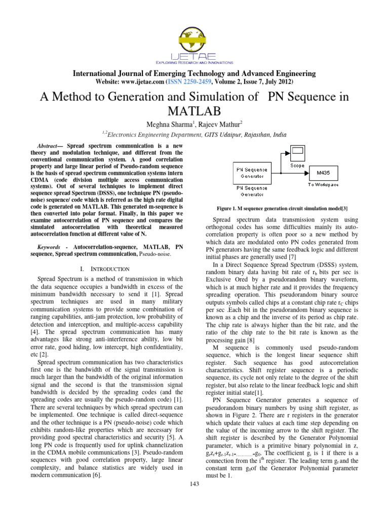 PrintPN Sequence Generation Simulation PDF Autocorrelation