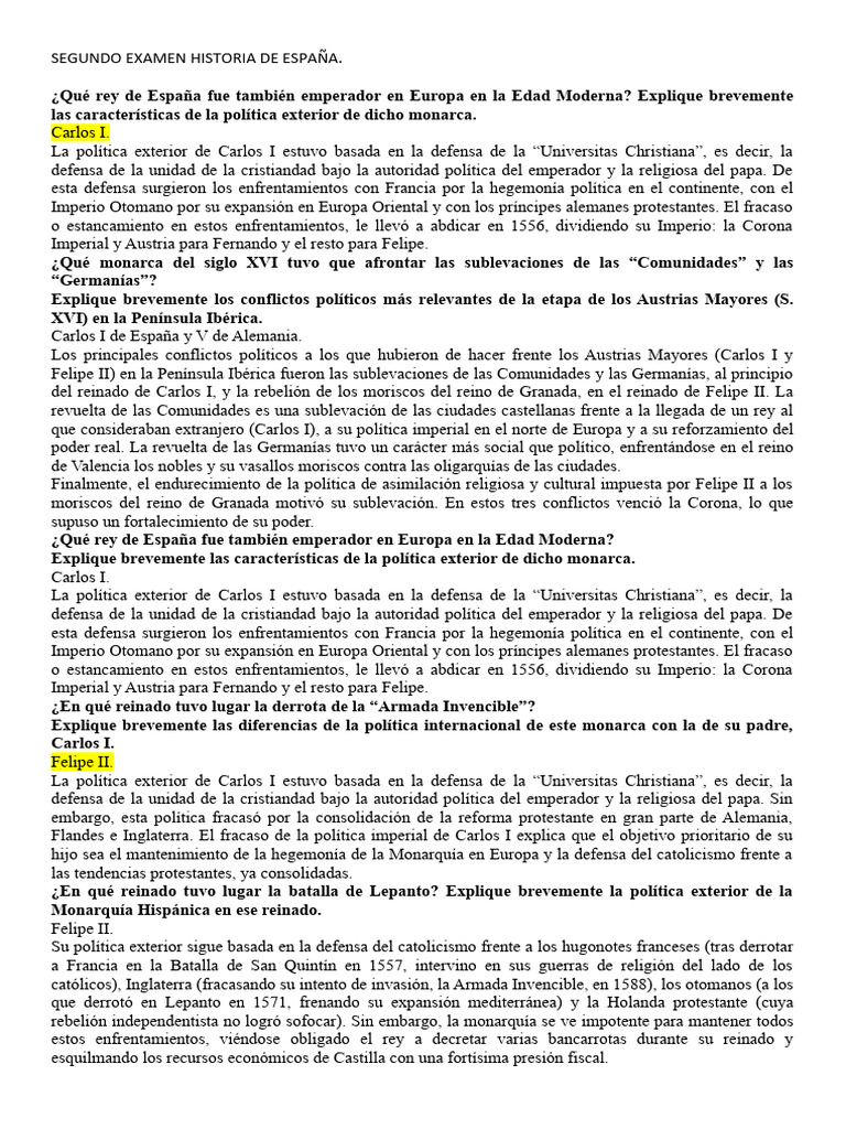 Política y Conflictos de Carlos I y Felipe II | PDF | Imperio español ...