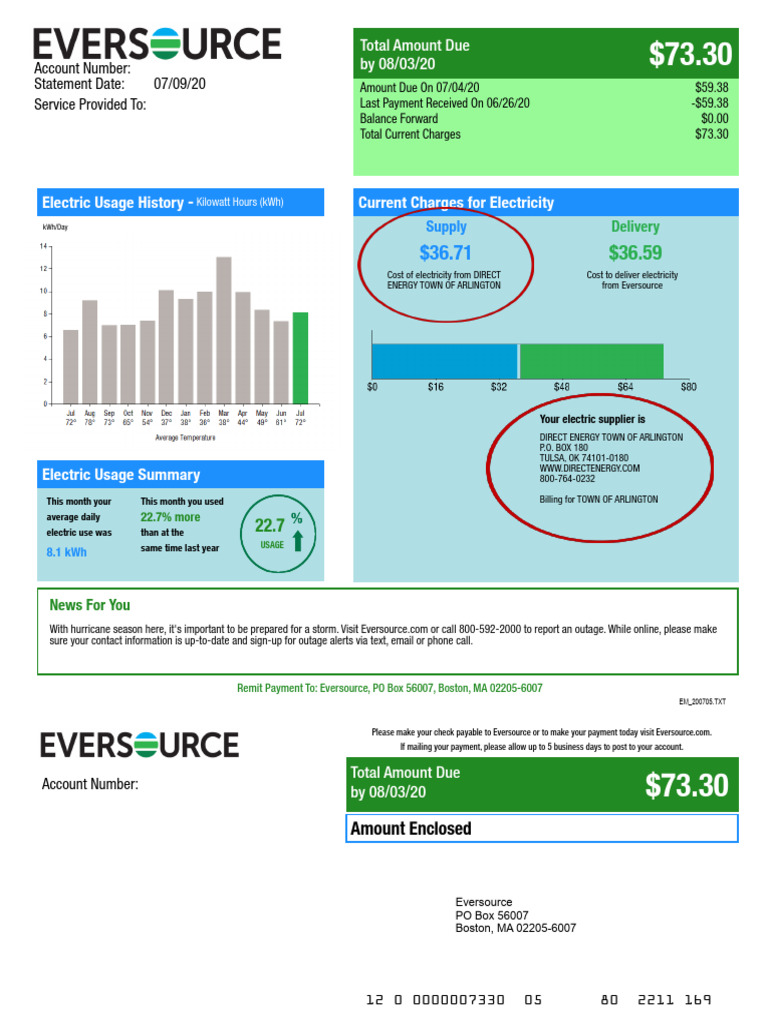 Eversource Bill Summary for Arlington | PDF | Nature | Electric Power