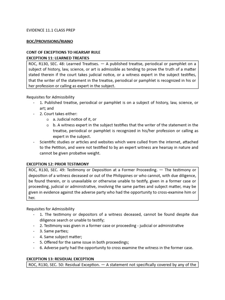 Legal Evidence Exceptions Guide | PDF | Burden Of Proof (Law) | Expert ...