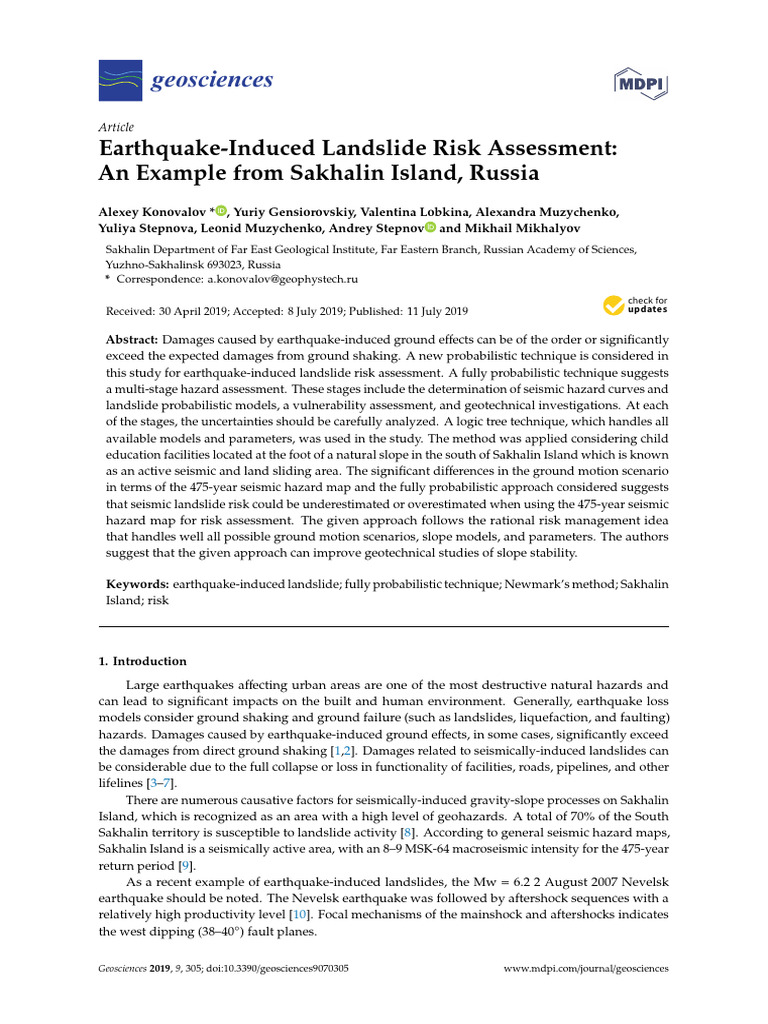 Geosciences: Earthquake-Induced Landslide Risk Assessment: An Example From Sakhalin Island ...