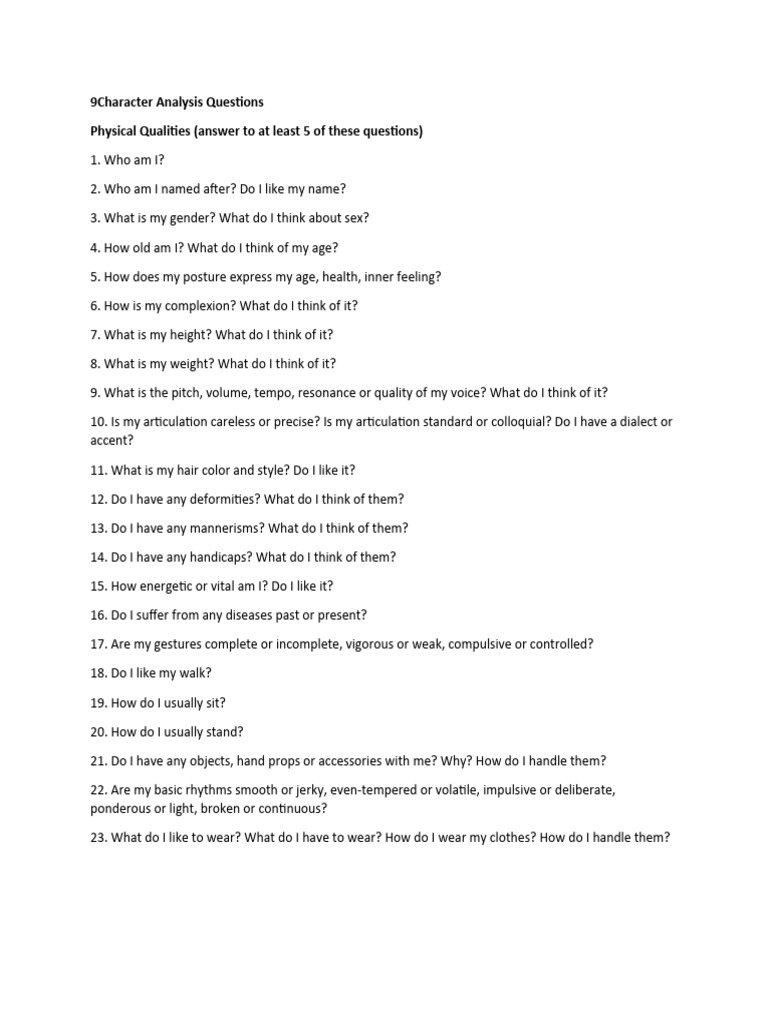 Intro To Theatre (Character Analysis) | PDF | Psychological Concepts ...