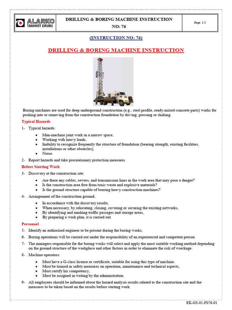 Drilling & Boring Machine Safety Guide | PDF | Screw | Hazards