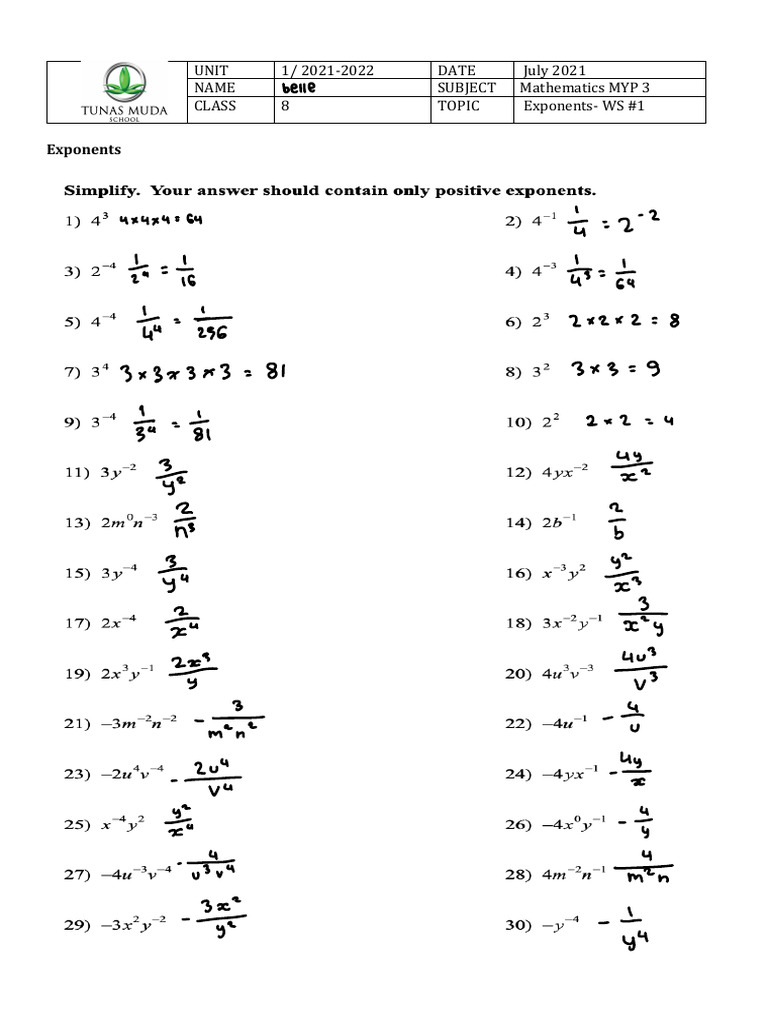 WS 1 Zero and Negative Exponents | PDF | Mathematics WS 1 Zero and Negative Exponents | PDF | Mathematics