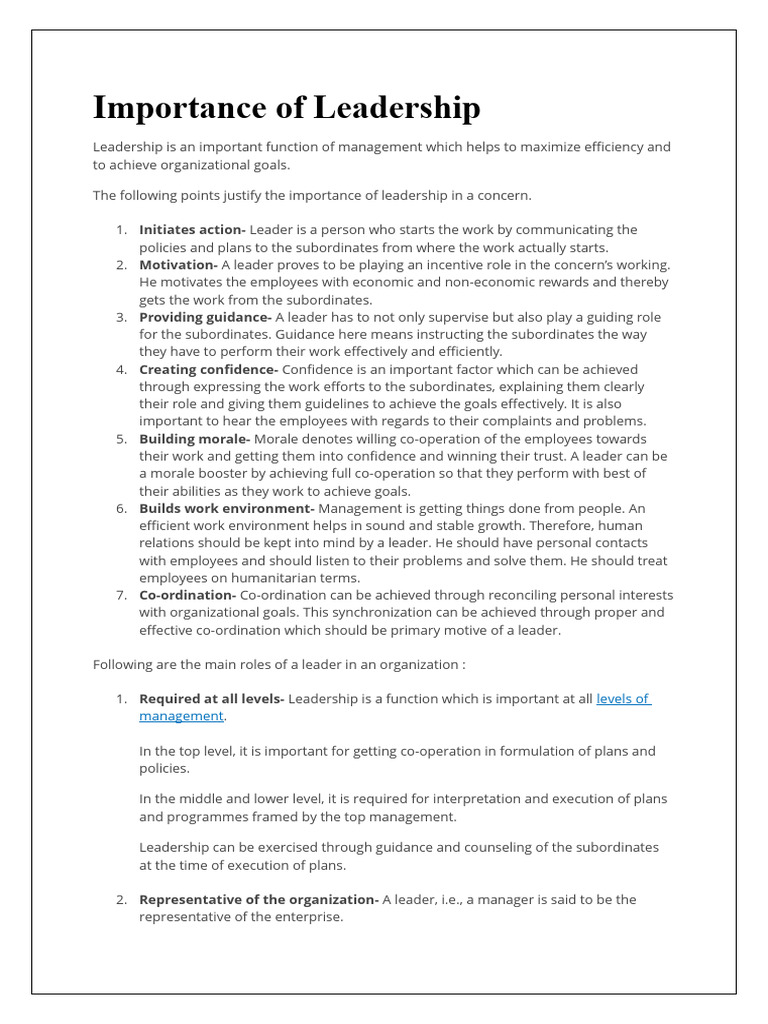 Importance of Leadership | PDF | Leadership | Goal
