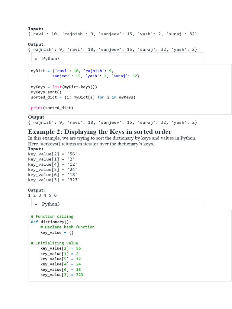 Python Sort Dictionaries | PDF | Software Engineering | Algorithms And Data Structures