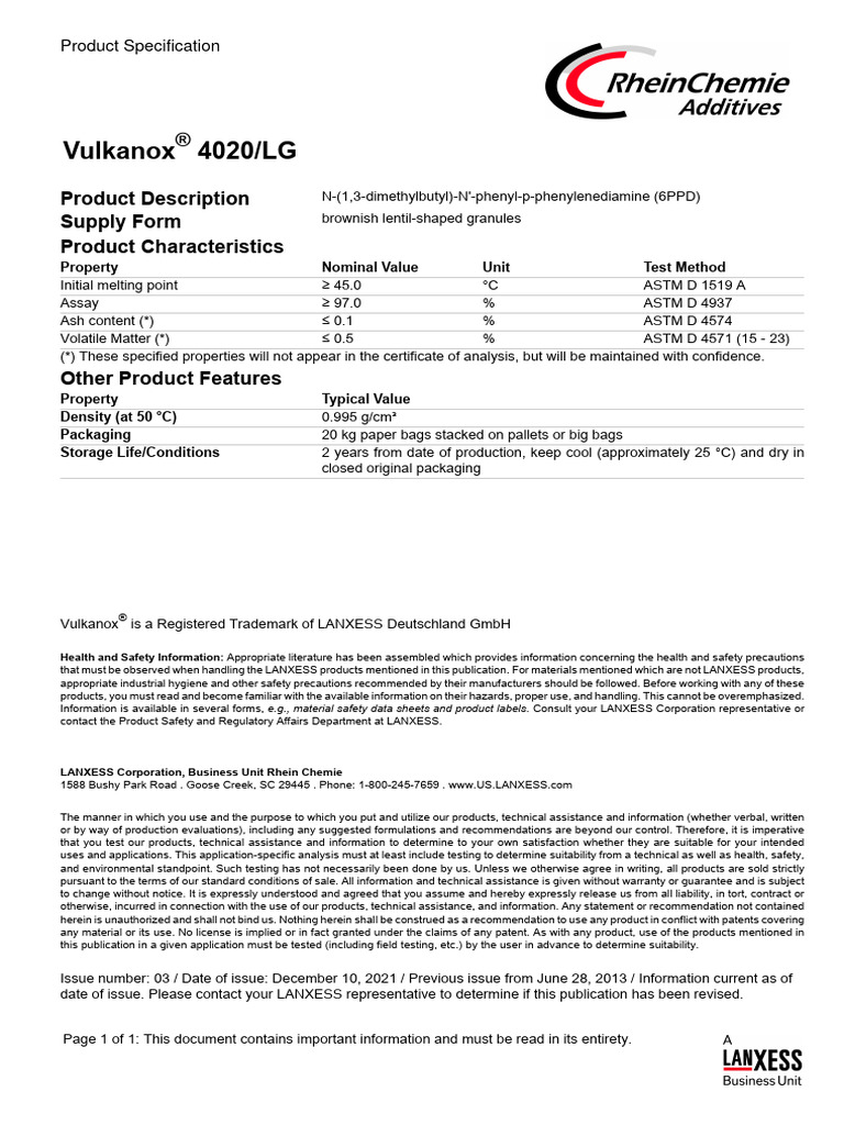 Vulkanox 4020 LG 3 | PDF | Packaging And Labeling
