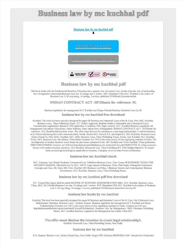 Business Law by MC Kuchhal | PDF | Economies | Business