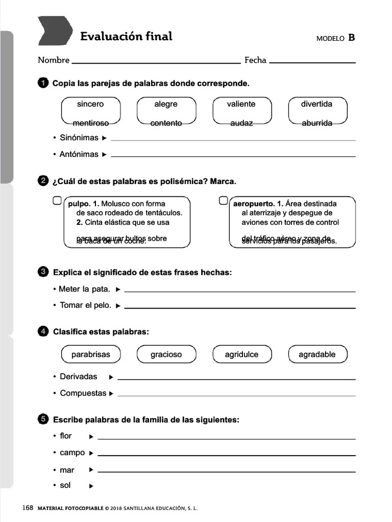 PDF Evaluacion Lengua 3 Primaria Final Santillana Compress | PDF | Palabra | Plural