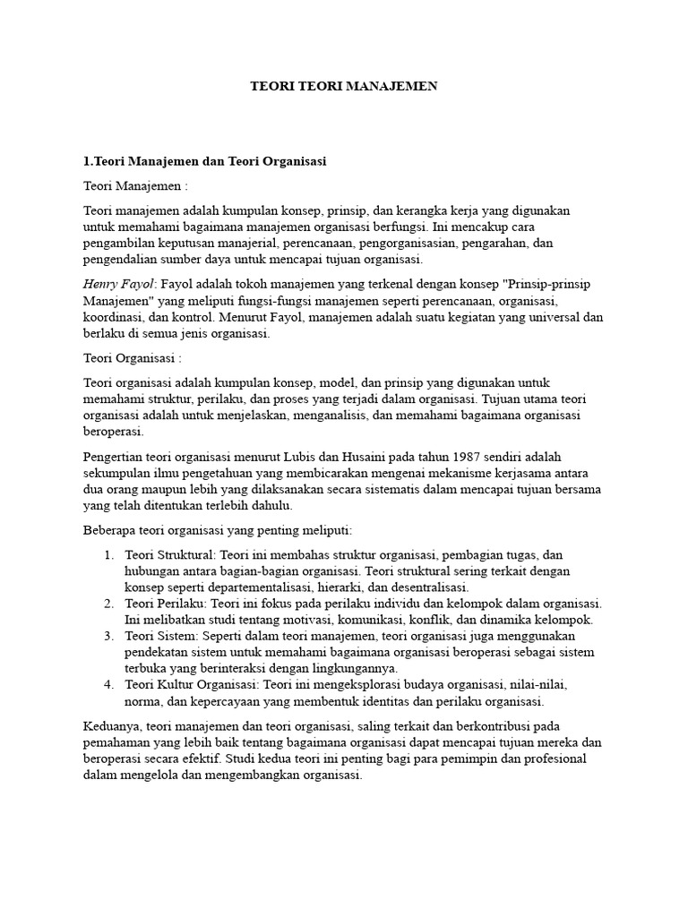 Teori Manajemen & Organisasi | PDF | Karier & Perkembangan