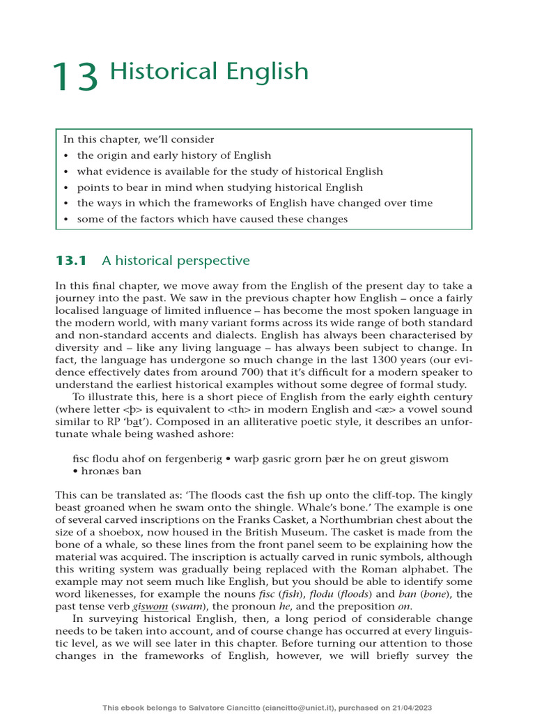 13.HistoricalEnglish - The Frameworks of English | PDF | English ...