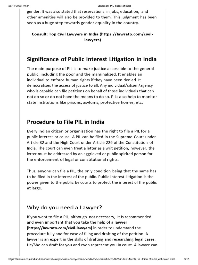 5 Landmark PIL Cases of India ENG | PDF | Sexual Harassment | Justice
