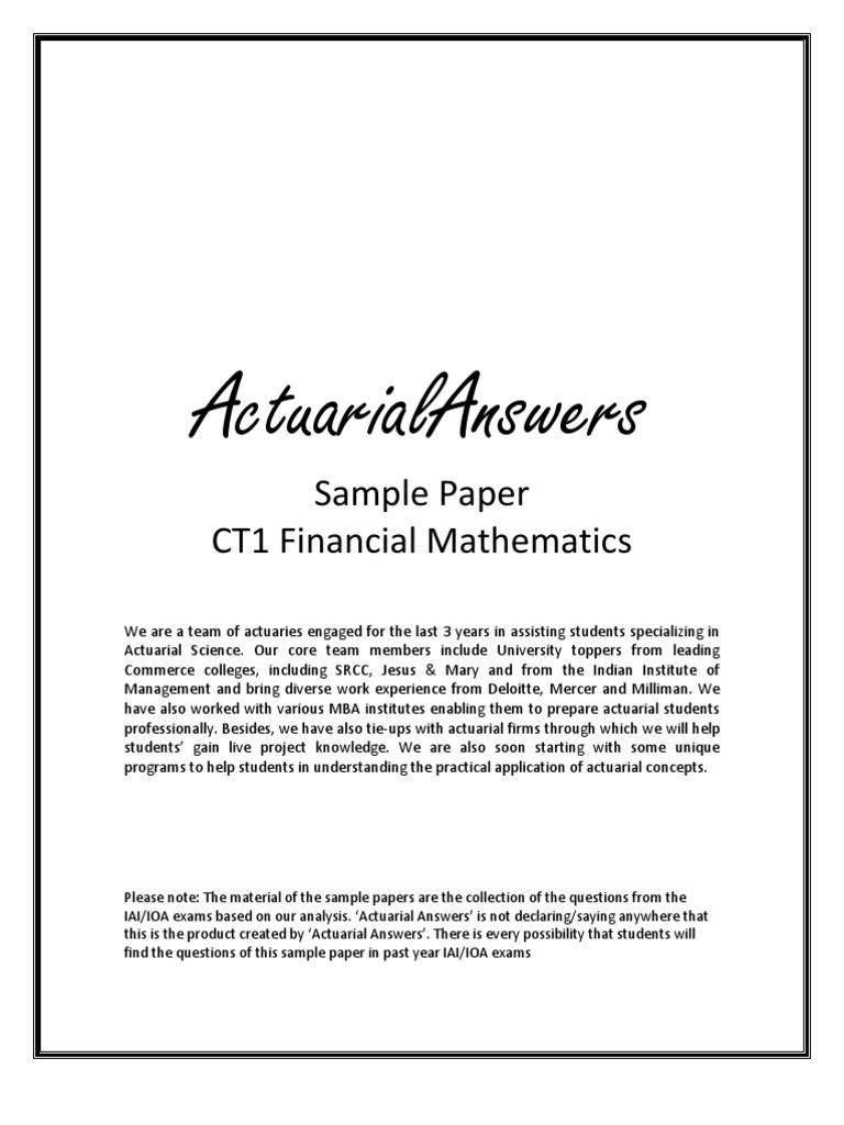 Actuarial CT1 Financial Mathematics Sample Paper 2011 by ...