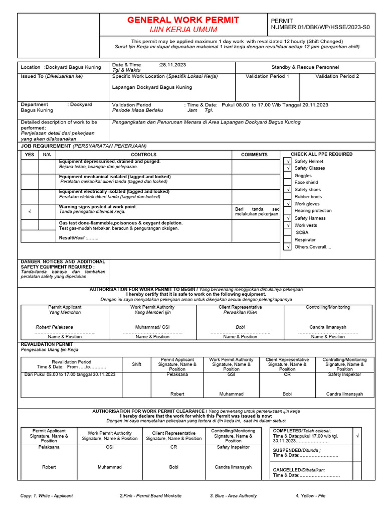 Work of Permit | PDF | Personal Protective Equipment | Occupational ...