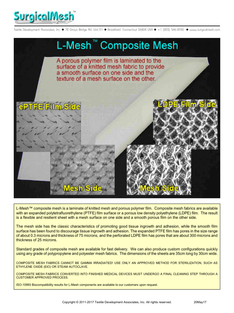 L-Mesh Composite Mesh Brochure 20may17 | PDF | Textiles | Implied Warranty