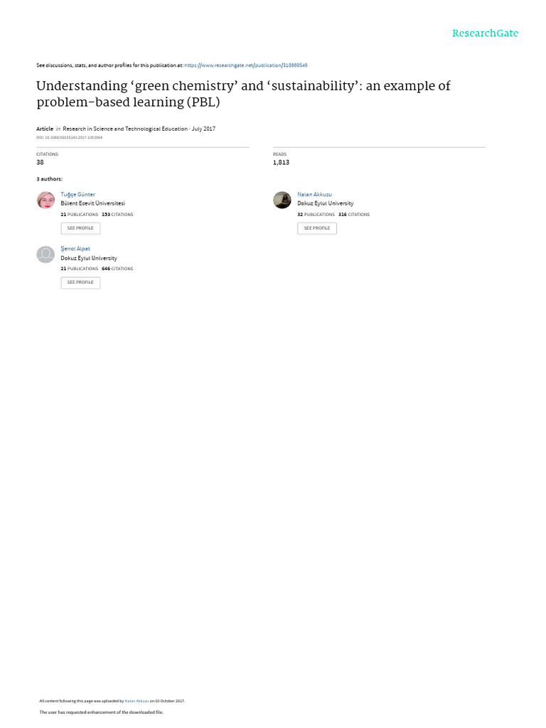 Green Chemistry and Sustainability in PBL | PDF | Experiment ...