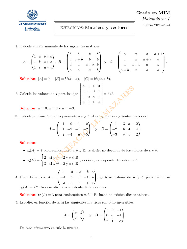 Ejercicios Matrices Soluc | PDF | Matriz (Matemáticas) | Teoría de la matriz