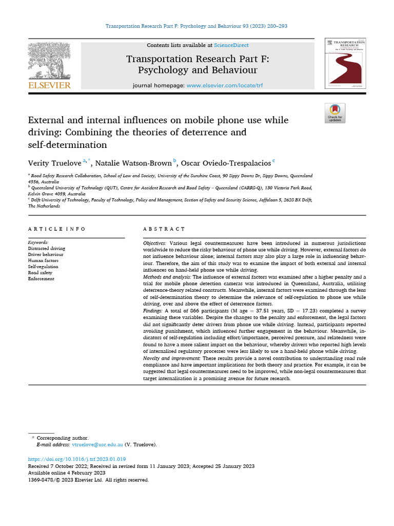 External and Internal Influences On Mobile Phone Use While Driving ...