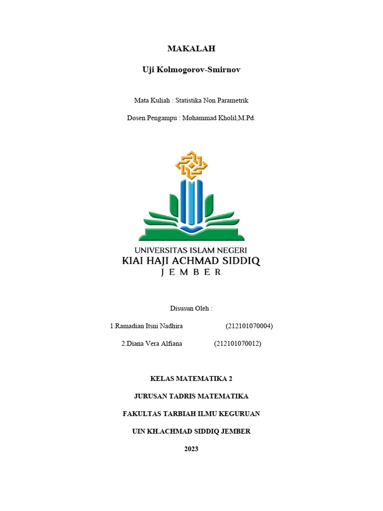 Kel.15 - Uji Kolmogorov-Smirnov | PDF | Metode & Bahan Ajar