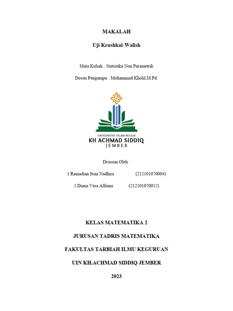 Uji Kruskal-Wallis: Panduan Lengkap | PDF | Metode & Bahan Ajar