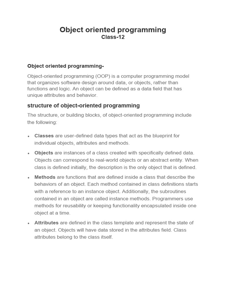 Object Oriented Programming Class 12 Em Pdf Object Oriented Programming Object Computer 3647
