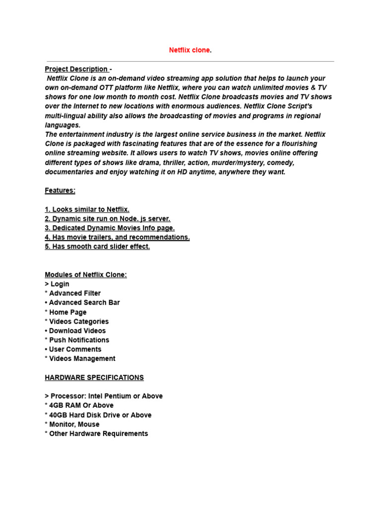 Netflix Clone Pdf Streaming Media Video On Demand