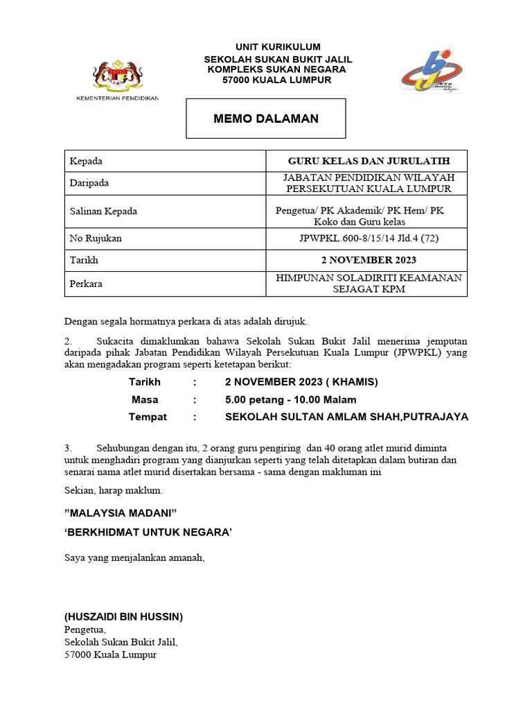 Memo Dalaman - Contoh | PDF