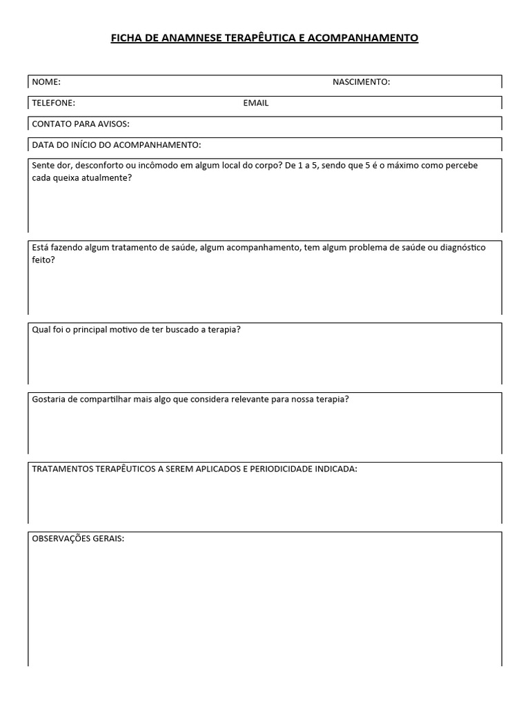 Modelo Anamnese Reiki | PDF | Autoajuda