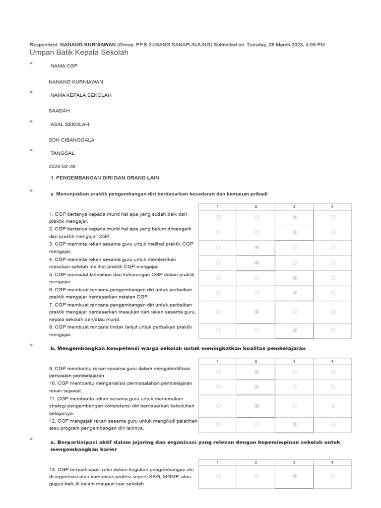 Contoh Umpan Balik KS | PDF | Karier & Perkembangan | Ilmu Sosial