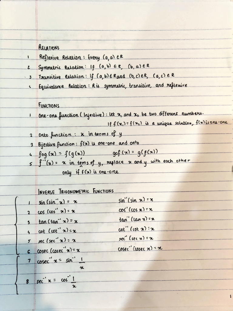 Math Formulae - Term 1 Class 12 | PDF | Mathematical Relations ...