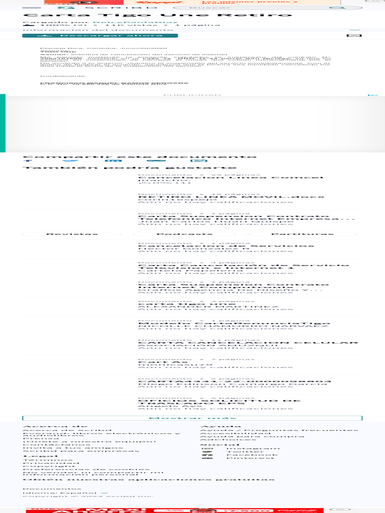 Carta Tigo Une Retiro PDF | PDF | Scribd | Internet