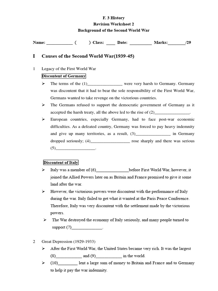 Revision WS2 - Background of WWII | PDF | Militarism | World War I Revision WS2 - Background of WWII | PDF | Militarism | World War I