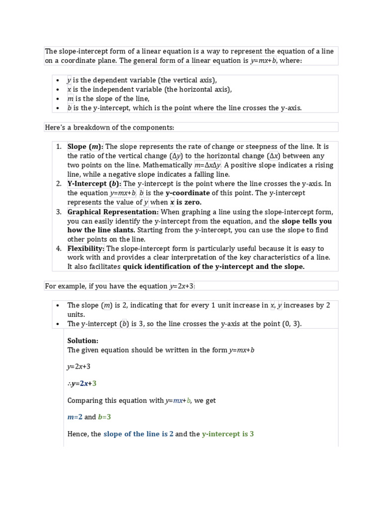 Slope and Intercept Form Reviewer | PDF | Slope | Cartesian Coordinate ...