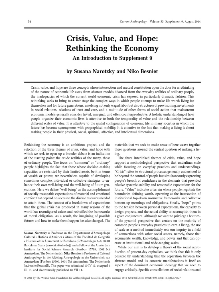 Crisis, Value, and Hope: Rethinking The Economy: An Introduction To Supplement 9 by Susana ...