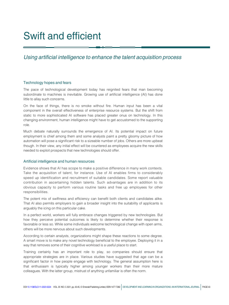 Swift and Efficient Using Art | PDF | Intelligence (AI) & Semantics | Artificial Intelligence