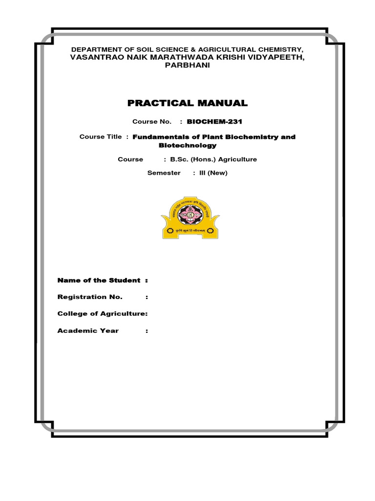 Study Material Practical Manual Fundamental of Plant Biochemistry ...