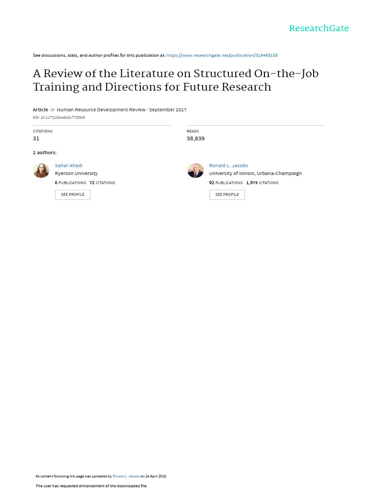 A Review of The Literature On Structured On-the-Job Training and ...