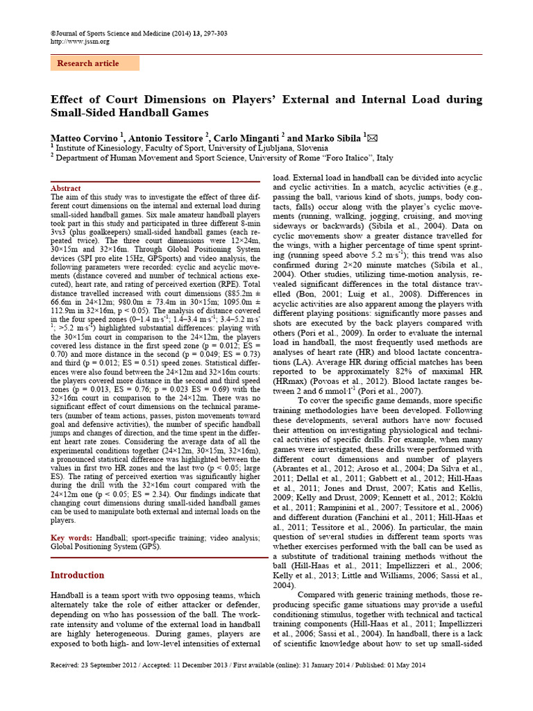 (2014) Effect of Court Dimensions On Players' External and Internal ...