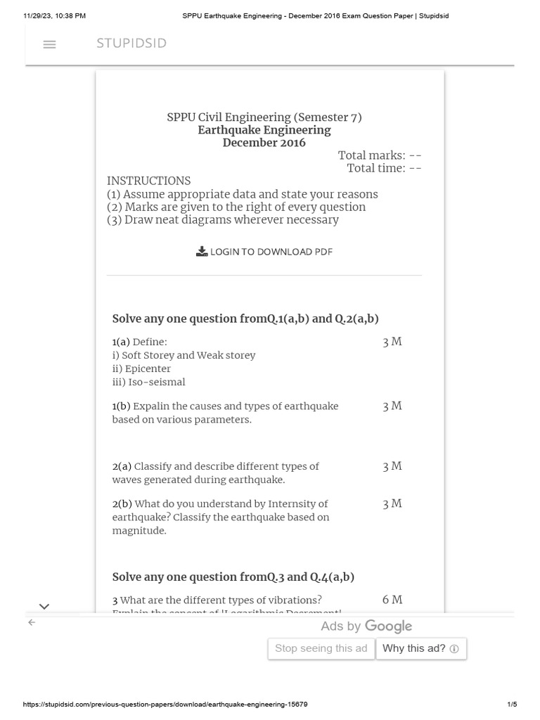 SPPU Earthquake Engineering - December 2016 Exam Question Paper ...