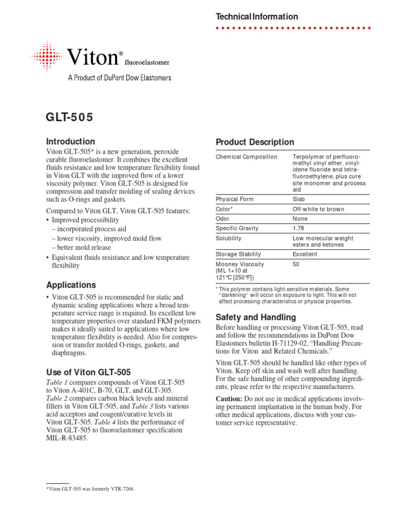 Viton GLT-505 | PDF | Strength Of Materials | Young's Modulus
