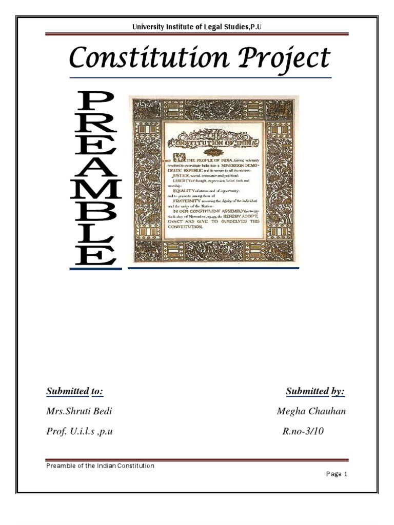 Preamble of the Indian Constitution Project | PDF | Constitution ...