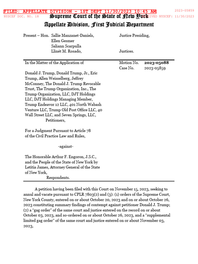2023 05859 Donald J Trump Et Al V Donald J Trump Et Al Order 18 | PDF | New York Supreme Court ...