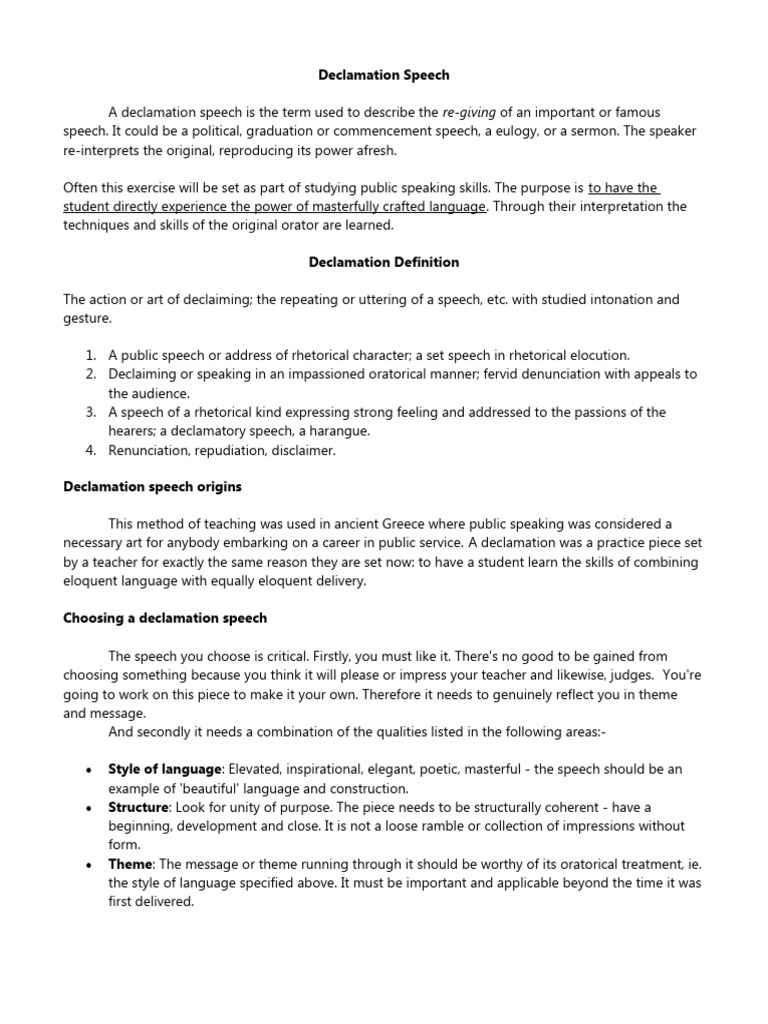 Declamation Speech | PDF | Public Speaking | Rhetoric