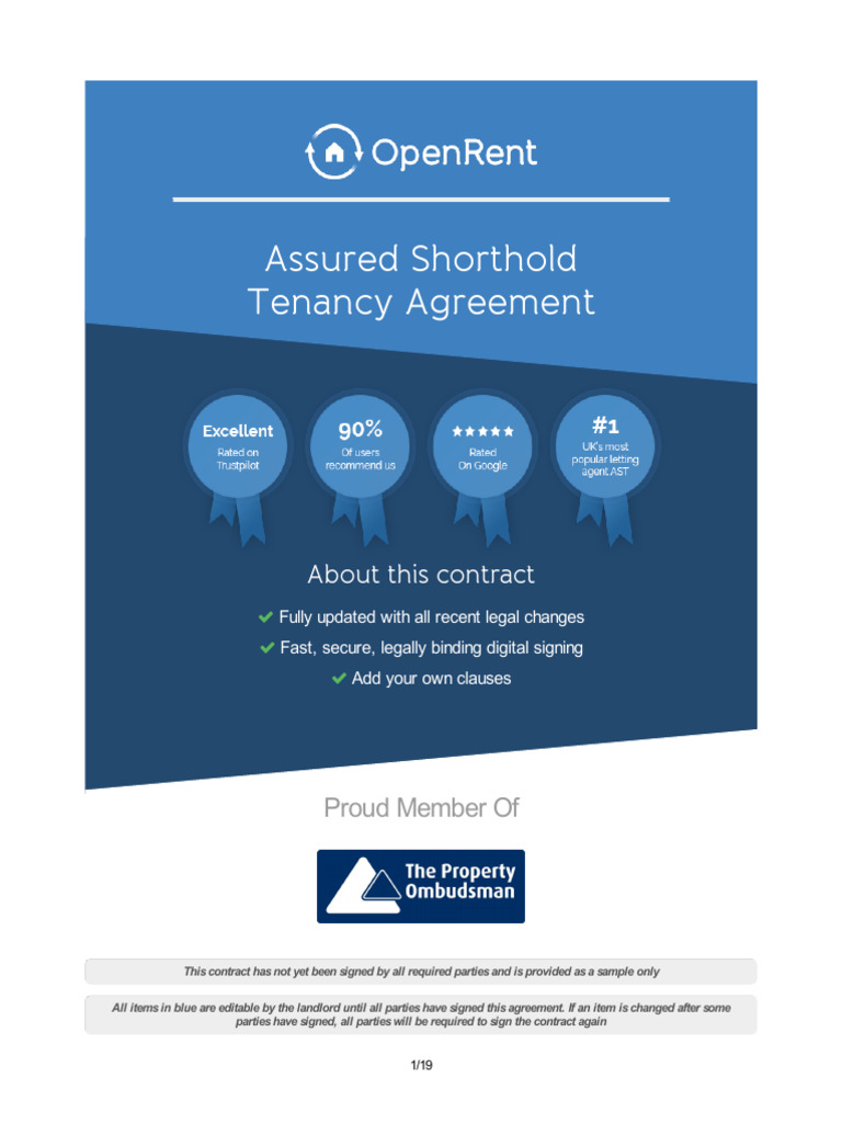 OpenRent Sample Tenancy Agreement | PDF | Leasehold Estate | Landlord
