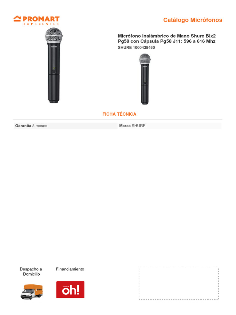 Micrófono Inalámbrico Shure Blx2 Pg58 | PDF | Tecnología