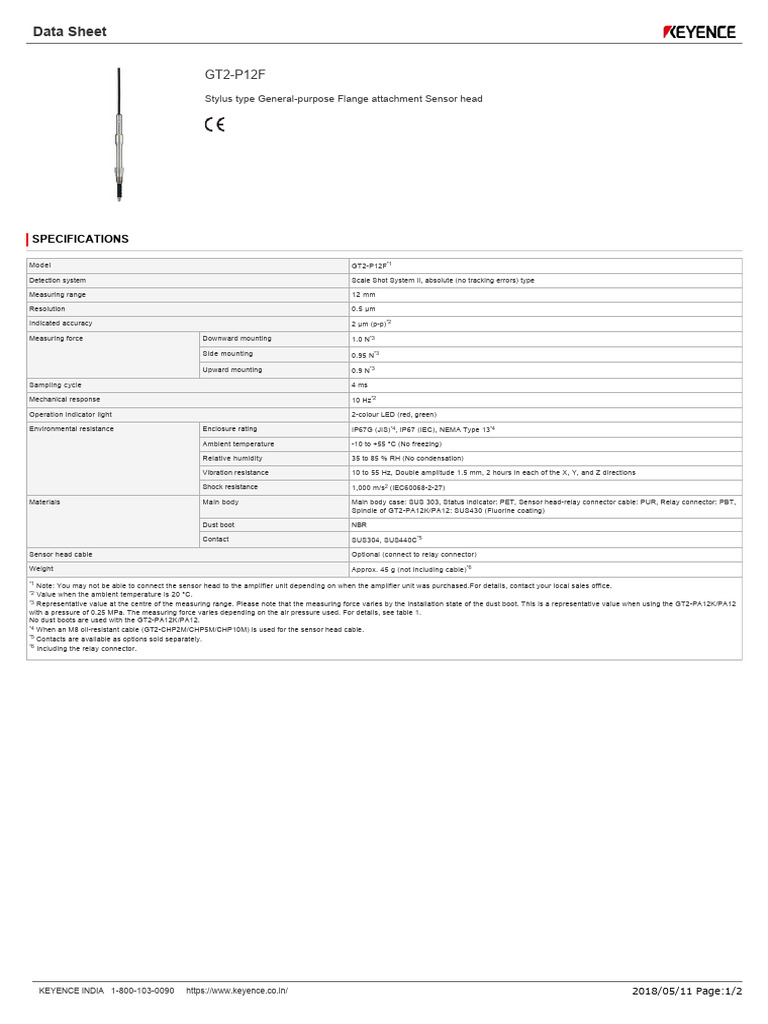Keyence gt2 p12f High Accuracy Digital Contact gt2 Series Sensor | Download Free PDF ...